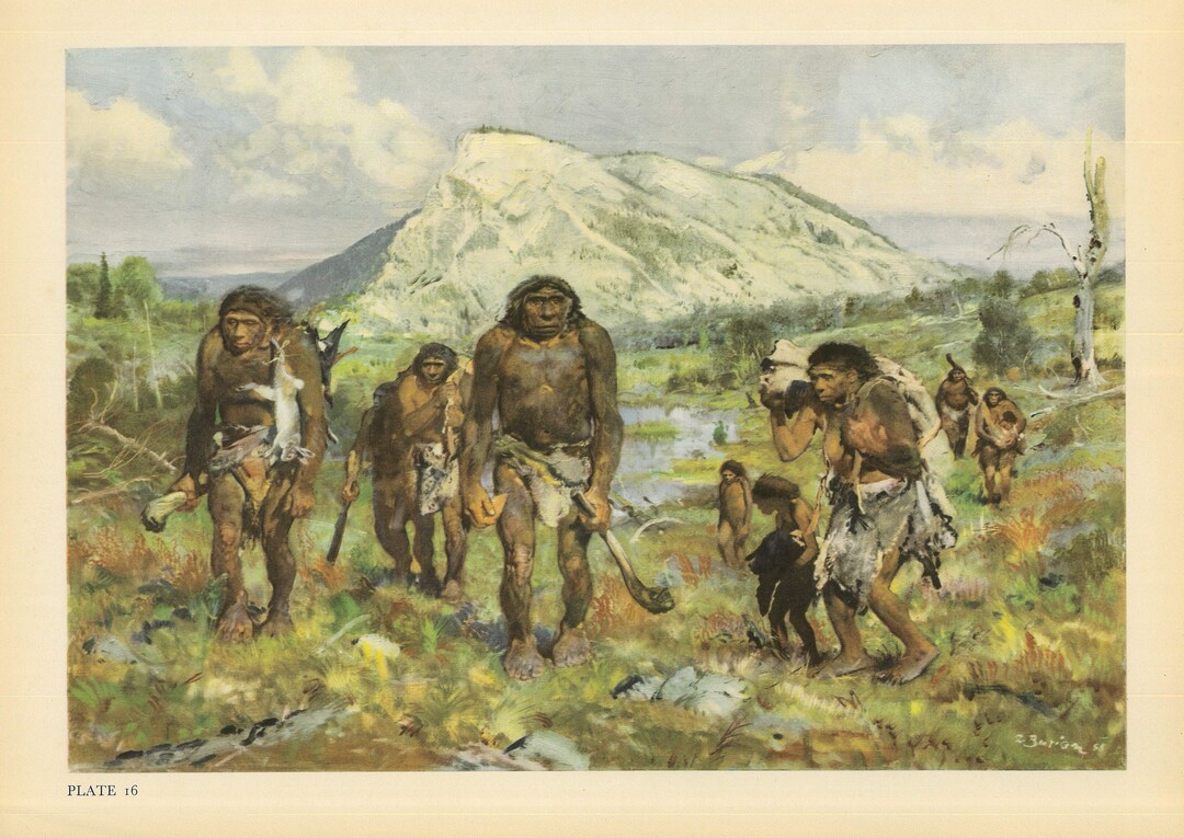1960 NEANDERTHAL Print - Prehistoric Man Print - Paleoart - Human ...