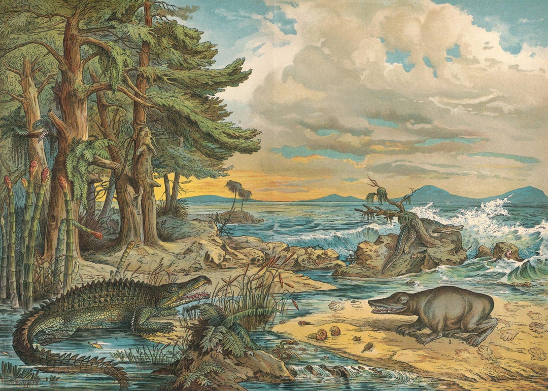 1878 DINOSAUR Print - Triassic Period - Antique Paleoart - Dinosaur ...