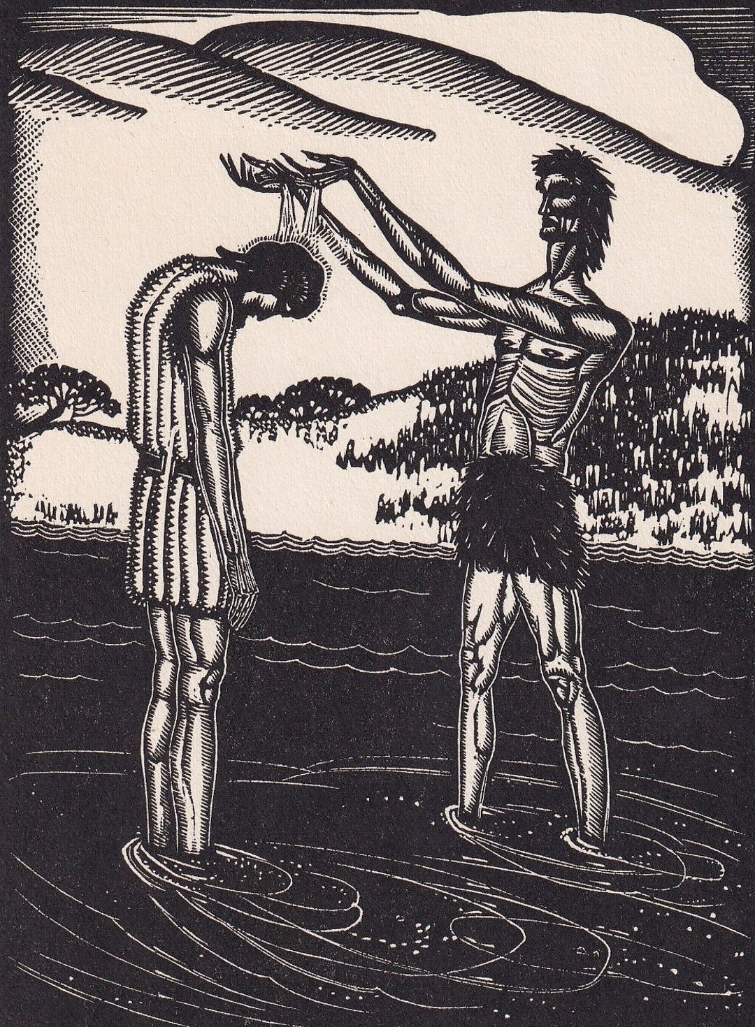 1930 JAMES REID Wood Engraving - 'the Baptism of Jesus' - - Bible Wood ...
