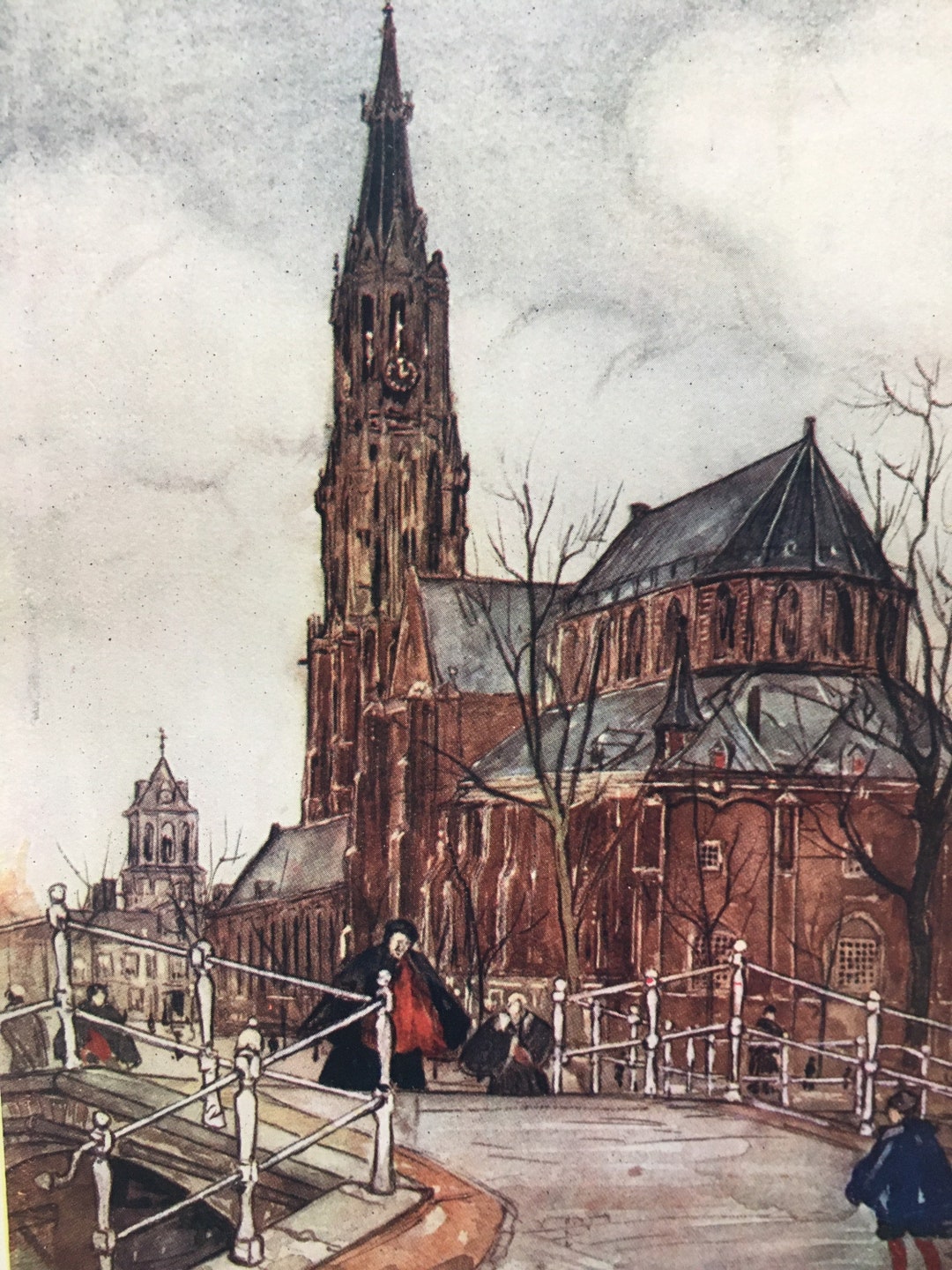 1904 HOLLAND - 'DELFT - the Neuwe Kerk' - Holland Print - Dutch City ...