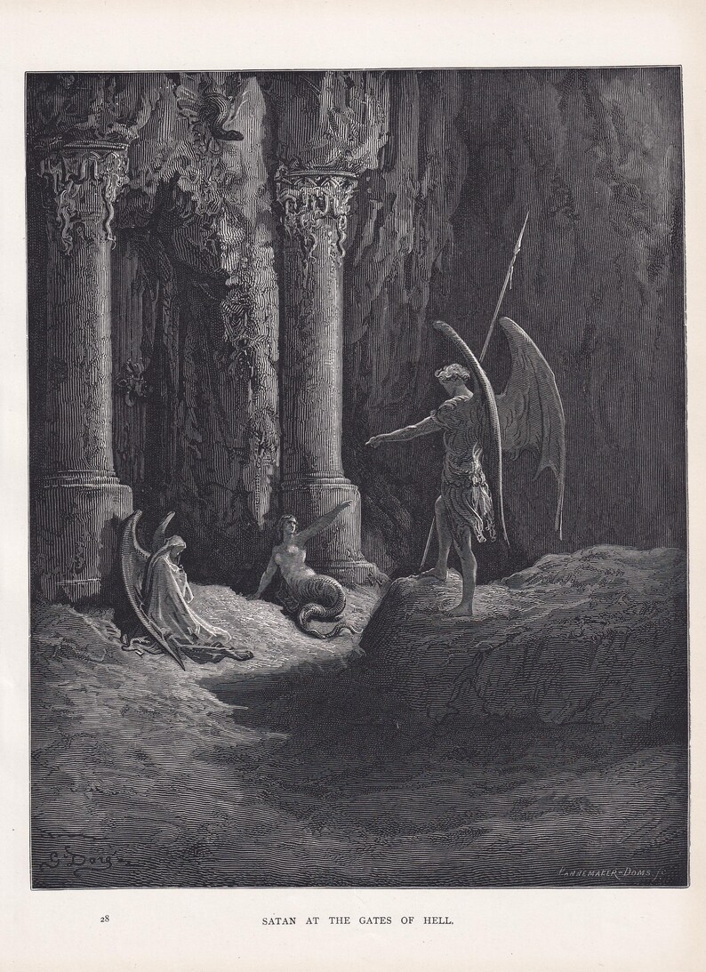 1870 GUSTAVE DORE Print - "satan at the Gates of Hell" - Dore Wall Art ...