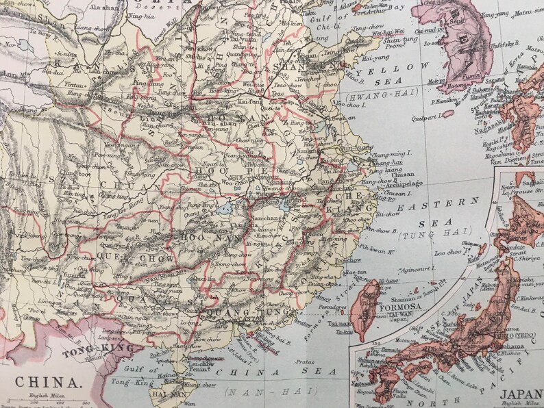 1905 CHINA & JAPAN MAP Antique Map of Asia Cartography - Etsy UK