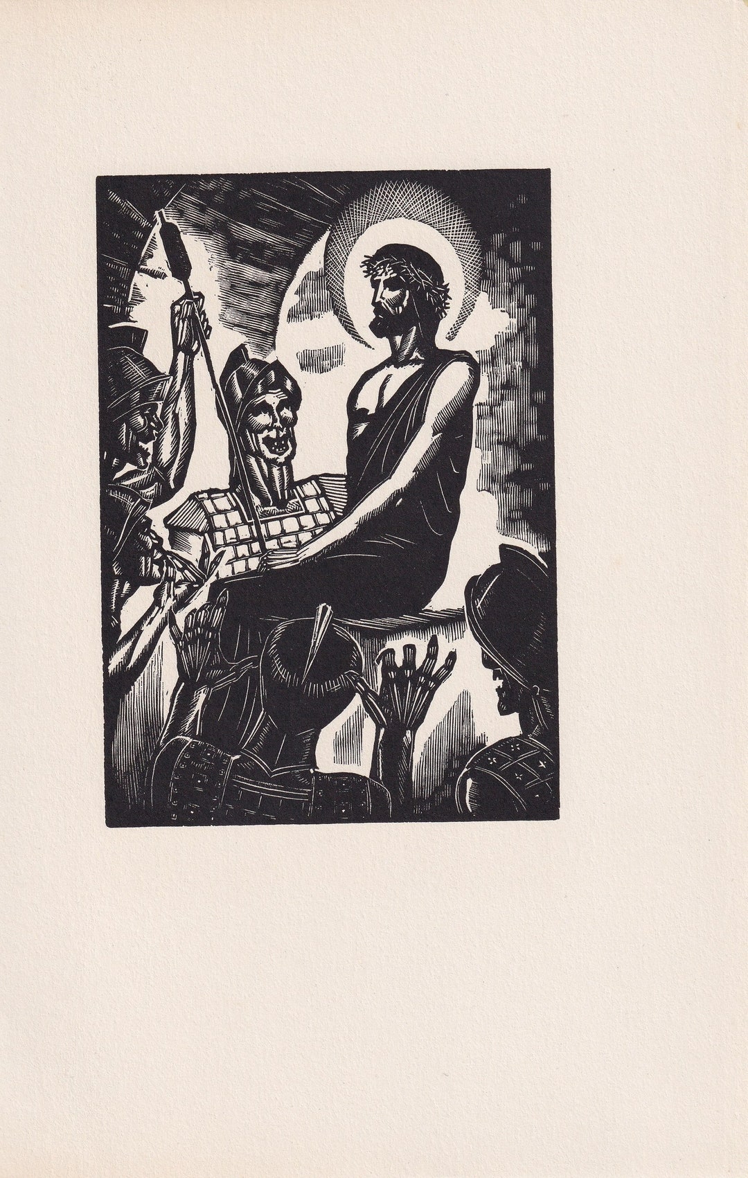1930 JAMES REID Wood Engraving - 'jesus Mocked by Roman Soldiers ...