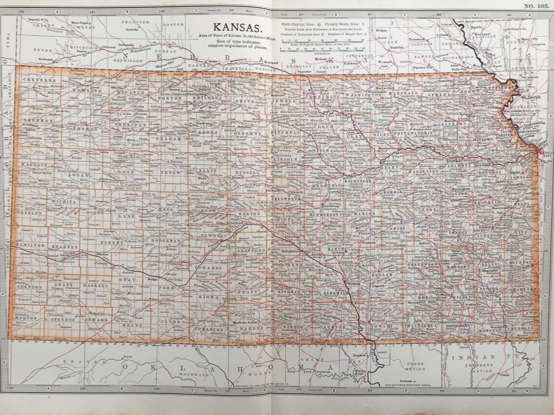 1903 Large KANSAS MAP U.S. States Map America Map American Cartography ...