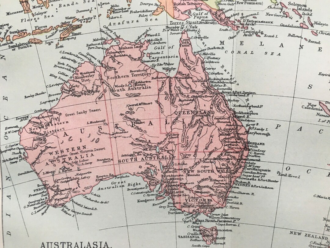 1905 AUSTRALASIA MAP Antique Map of Australia Cartography Map Wall Art ...