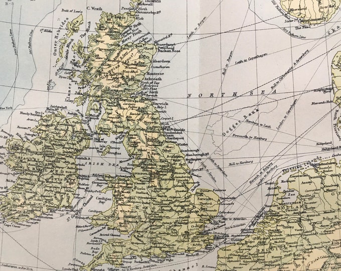 1905 BRITISH ISLES MAP Antique Map of England, Wales, Ireland ...