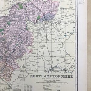 1895 Large NORTHAMPTONSHIRE NORTH MAP - Original Antique Map - Bacon ...