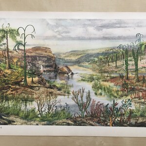 1960 DEVONIAN PERIOD LANDSCAPE Print Prehistoric Print Paleoart ...