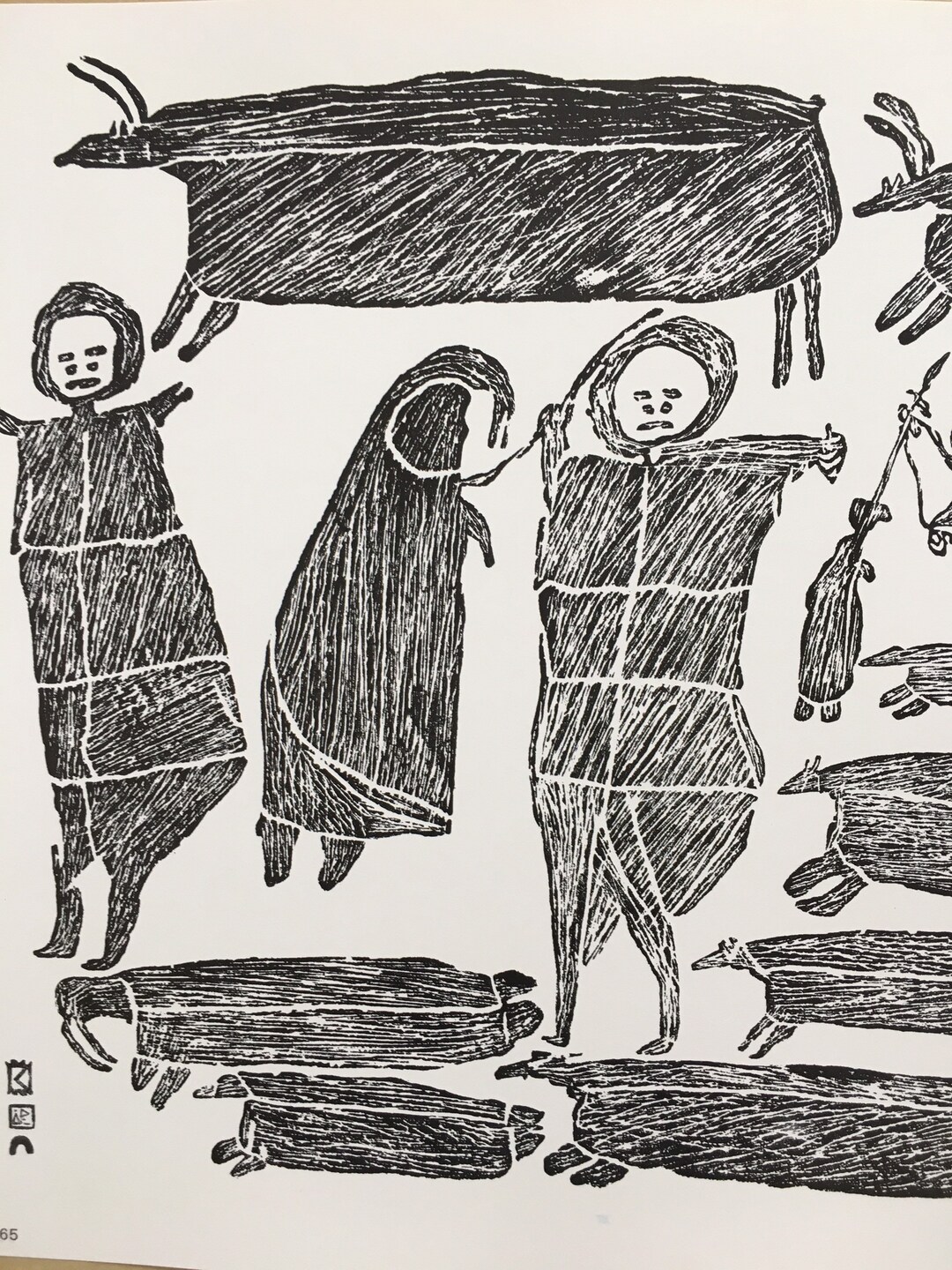 1974 INUIT ART the Hunters Parr / Iyola Eskimo Wall Art Inuit Folk Art Native Canadian Art 9.8 X ...