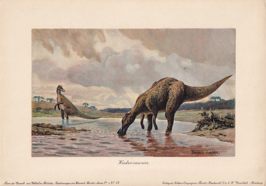 1902 HADROSAURUS Print - Antique Dinosaur Print - Paleoart ...