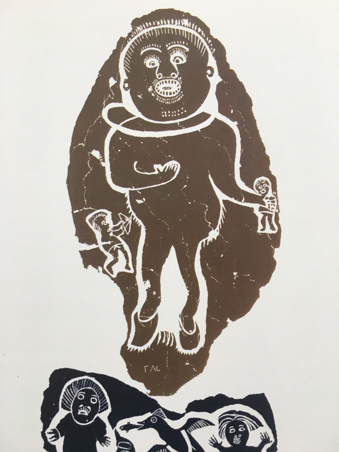 1974 INUIT ART the Giant Mikpigak Eskimo Wall Art Inuit Folk Art Native ...