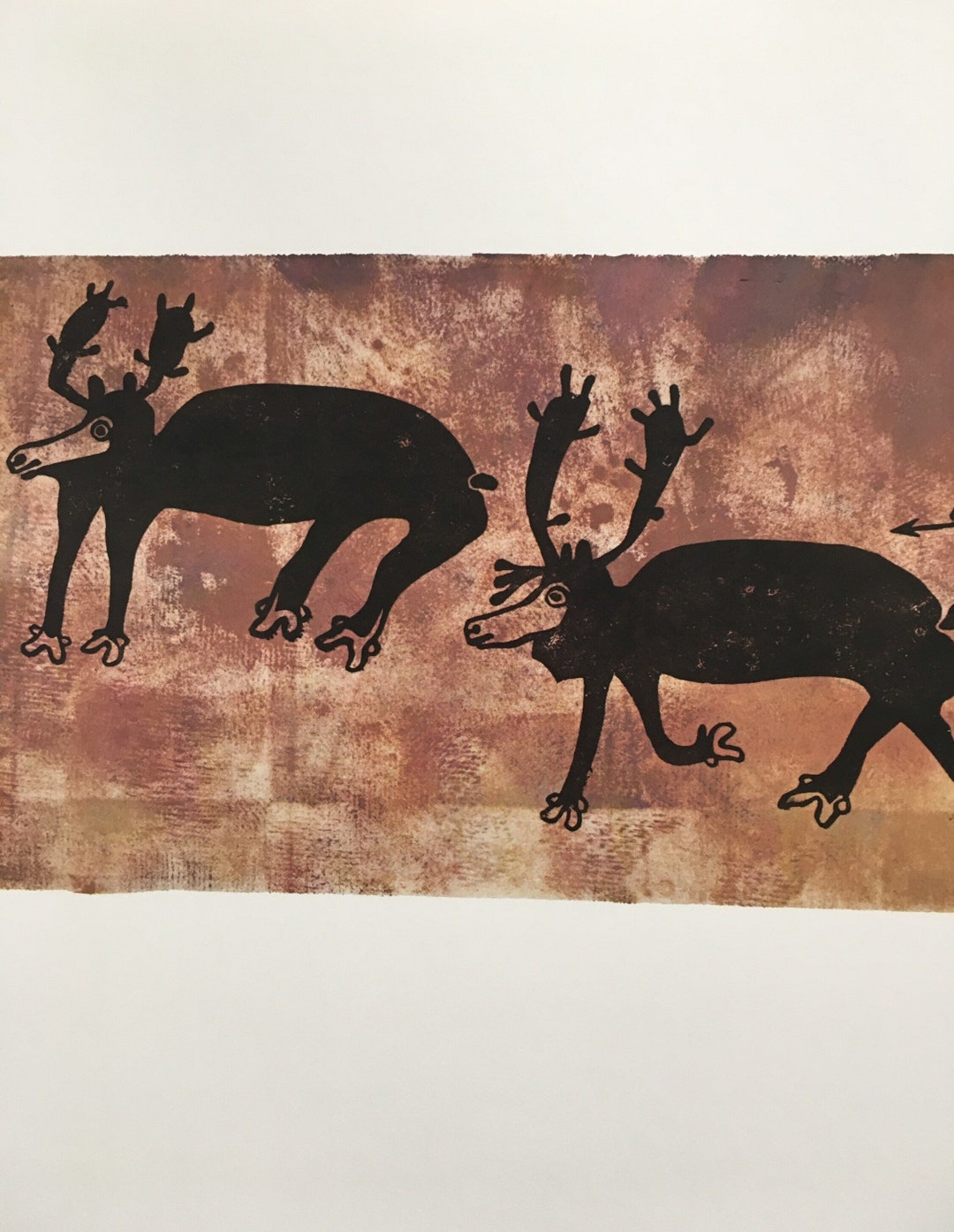 1974 INUIT ART summer Caribou Hunt Kiakshuk / Luktak Eskimo Wall Art ...