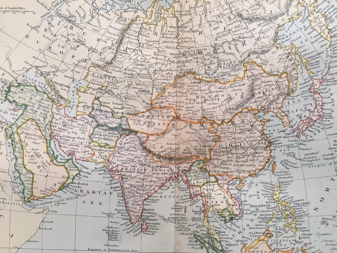 1891 MAP of ASIA Antique Asia Map Asian History, Cartography Antique ...