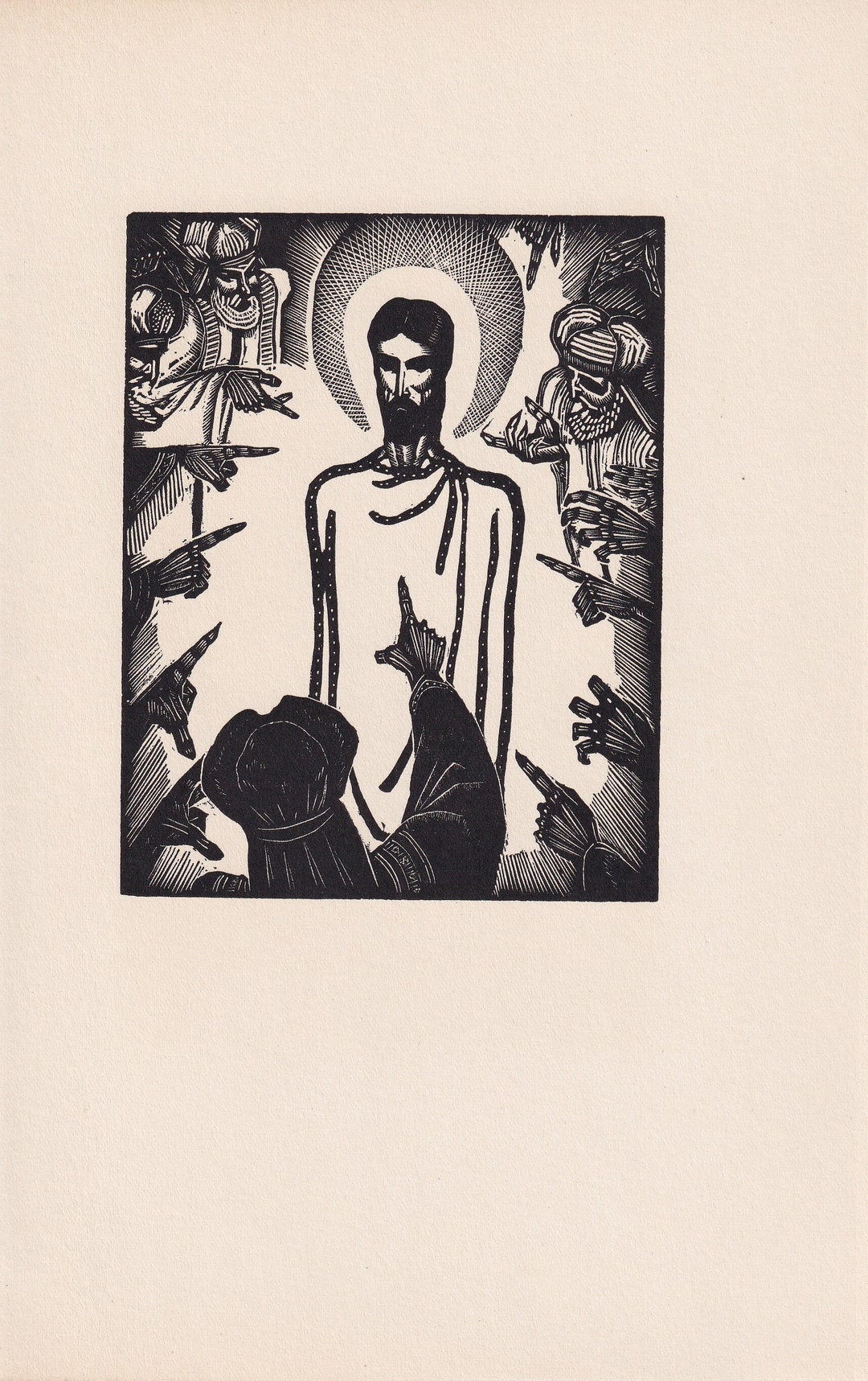 1930 JAMES REID Wood Engraving - 'jesus Accused' - Bible Wood Engraving ...