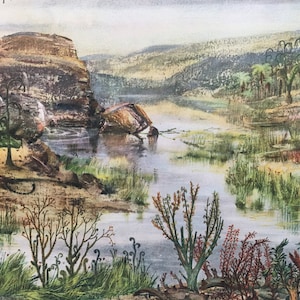 1960 DEVONIAN PERIOD LANDSCAPE Print Prehistoric Print Paleoart ...