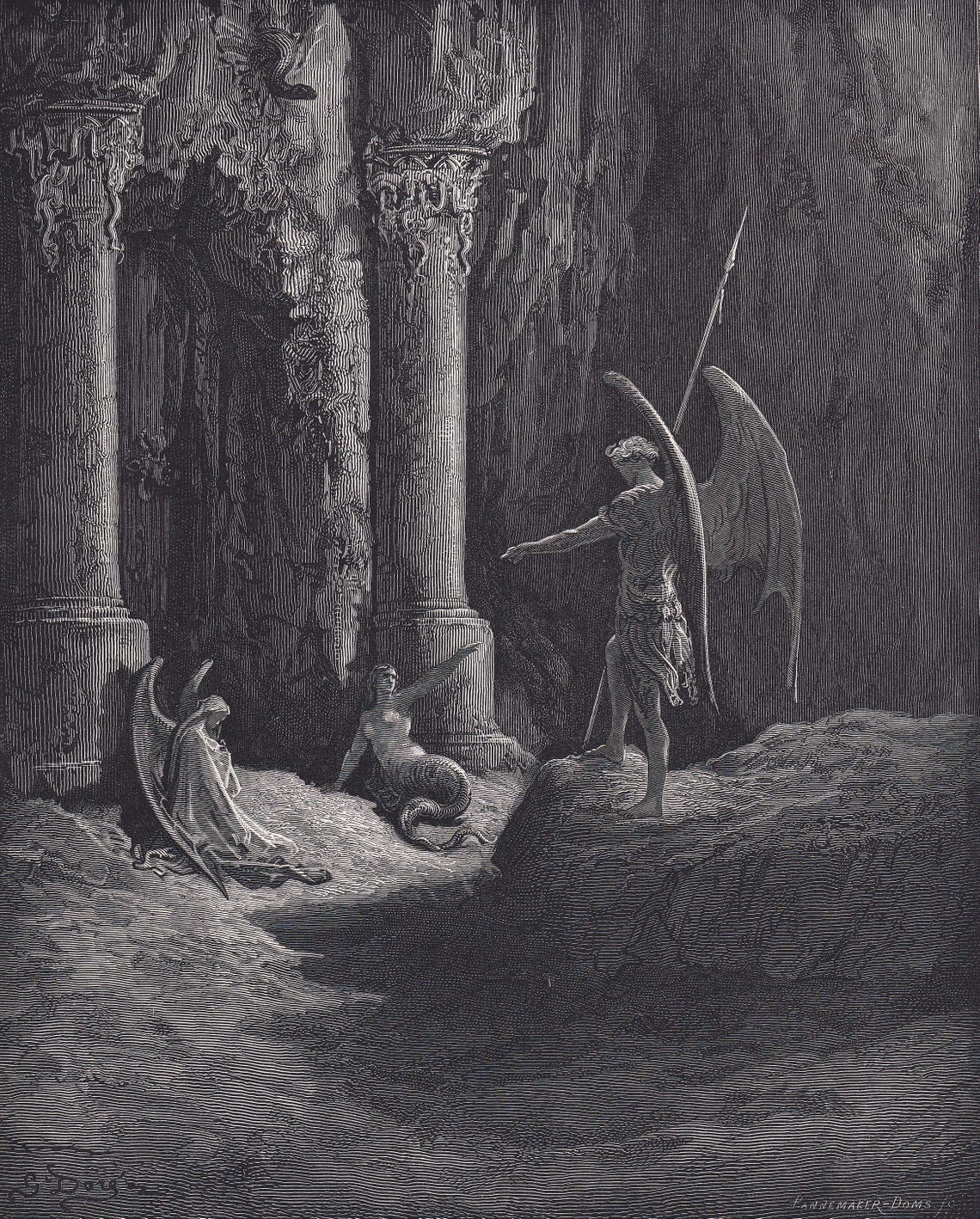 1870 GUSTAVE DORE Print - "satan at the Gates of Hell" - Dore Wall Art ...