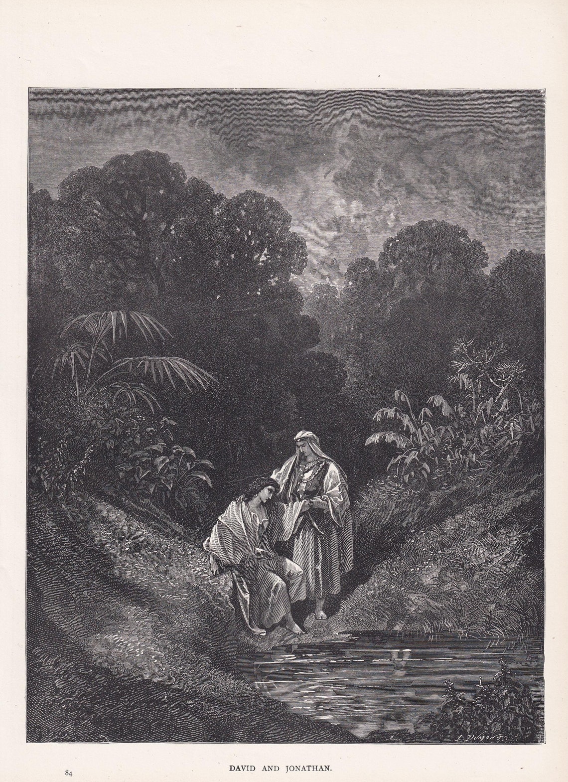 1870 GUSTAVE DORE Print - "david and Jonathan" - Bible - Dore Wall Art ...