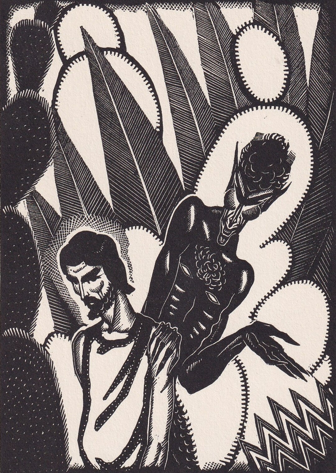 1930 JAMES REID Wood Engraving - 'satan Tempting Jesus' - - Bible Wood ...