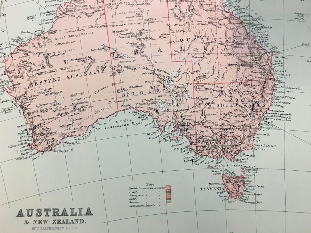 1901 AUSTRALIA & NEW ZEALAND Map - Bartholomew Map - Antique Map of ...