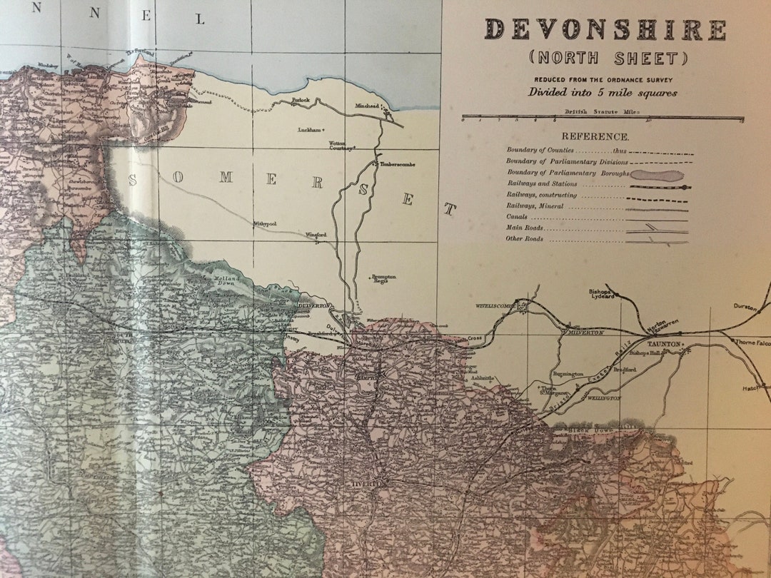 1895 Large NORTH DEVON MAP - Original Antique Map of Devon ...