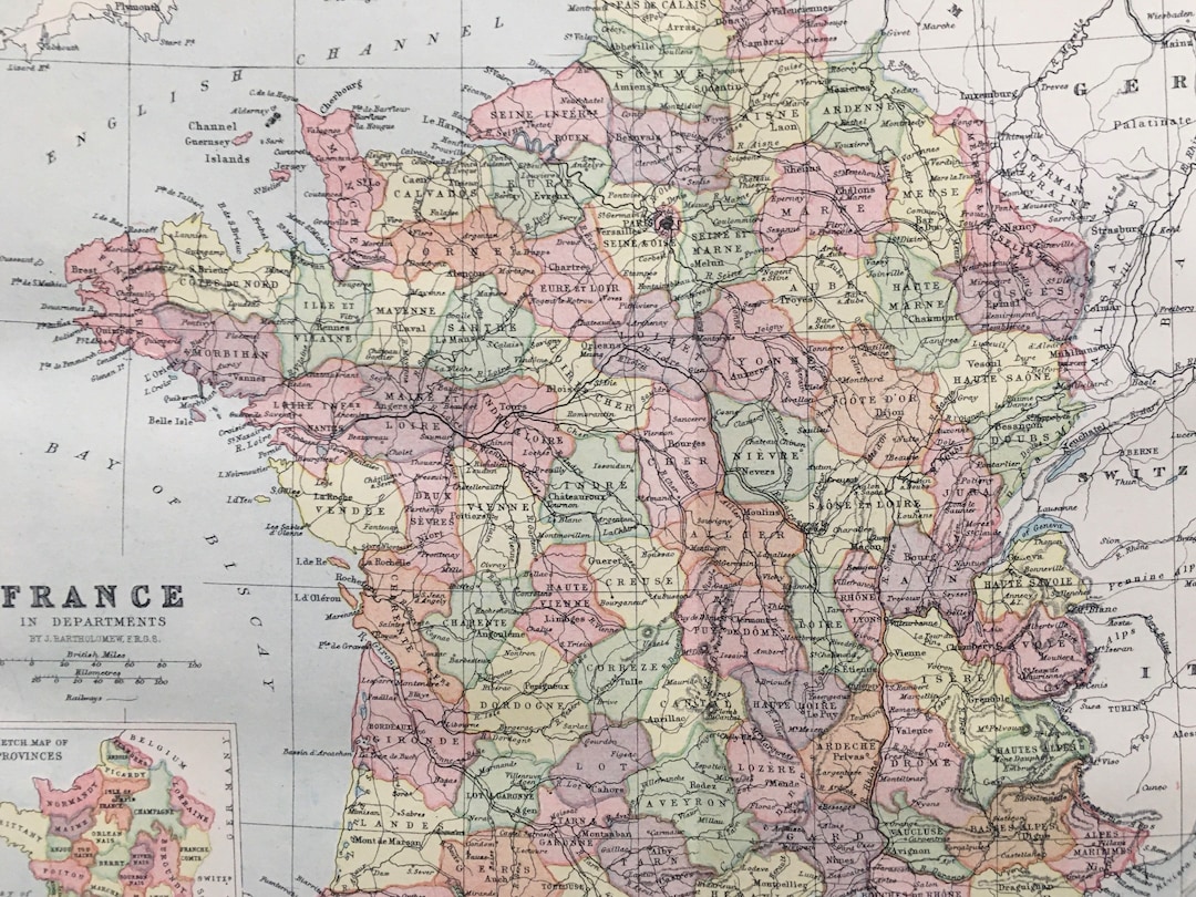 1905 FRANCE MAP Antique Map of Europe Cartography Map Wall Art Original ...