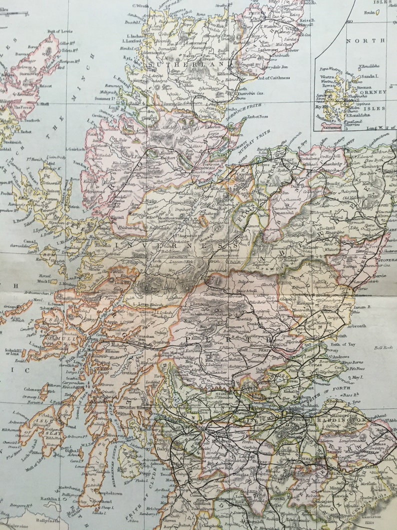 1891 SCOTLAND MAP Antique Scottish Map British History - Etsy