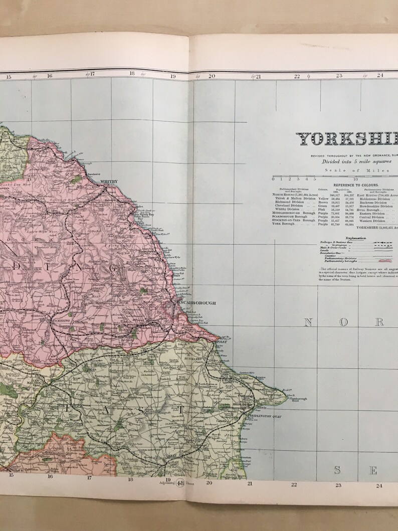 1895 Large NORTH-EAST YORKSHIRE Map Original Antique Map - Etsy