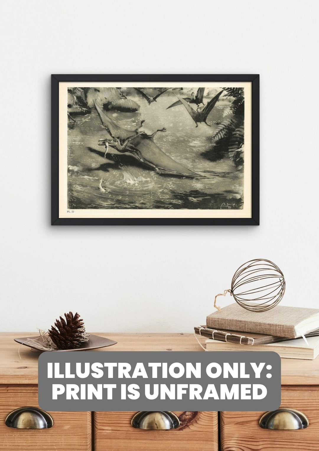 1960 PTERODACTYL Print - Prehistoric Animals Print - Paleoart - Dinosaur Wall Art - Dinosaur ...