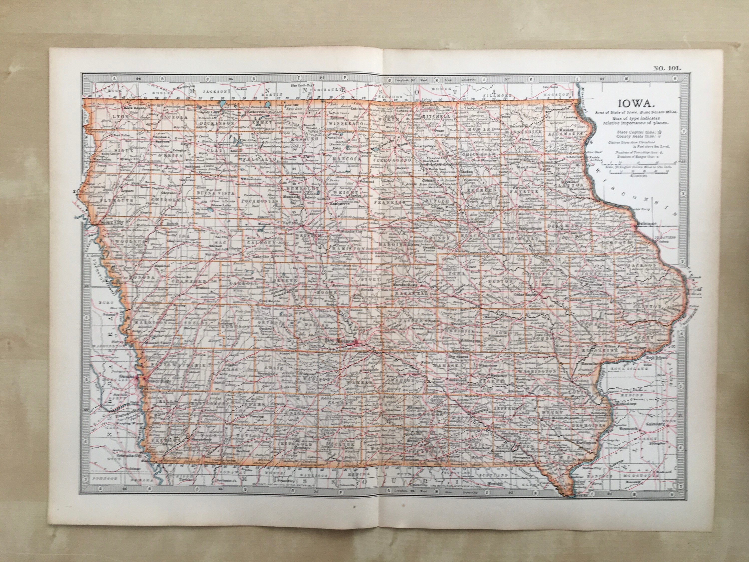 1903 Large IOWA MAP U.S. States Map America Map American - Etsy UK