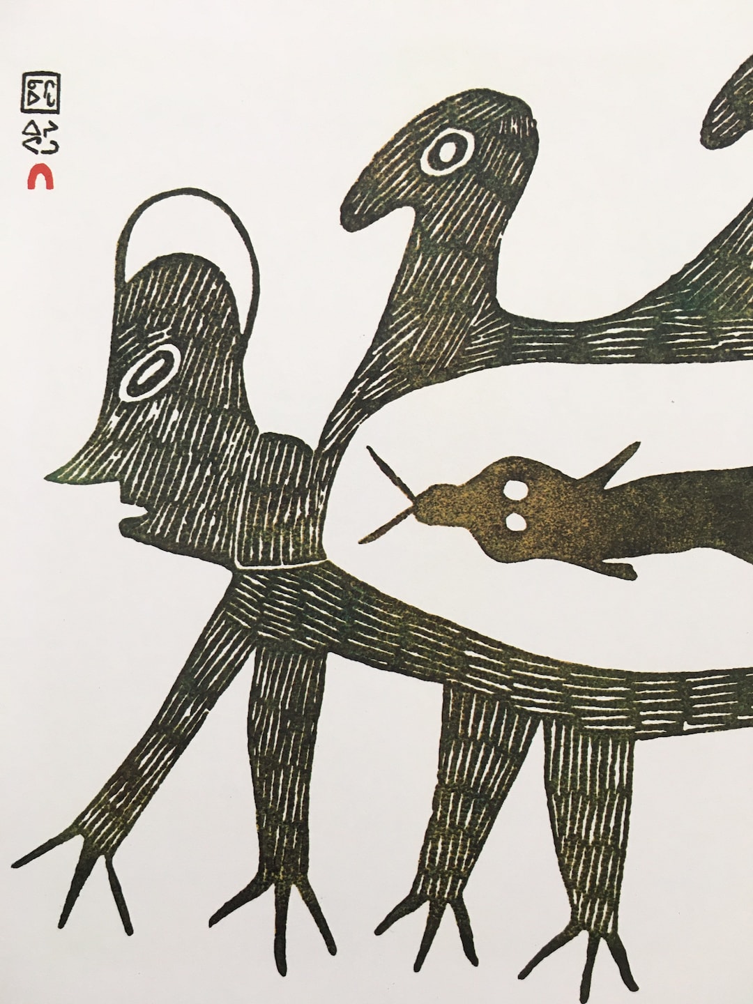 1974 INUIT ART sea Spirit Ningeeuga / Eegyvadluk Eskimo Wall Art Inuit ...