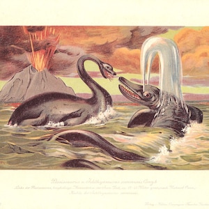Rare! 1902 PLESIOSAURUS & ICHTHYOSAURUS DINOSAUR Print - Antique ...
