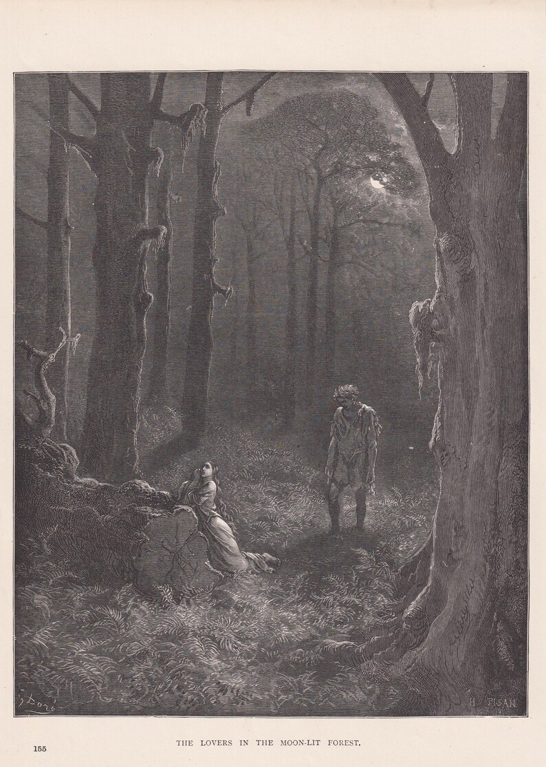 1870 GUSTAVE DORE Print - "the Lovers in the Moonlit Forest" - Dore ...