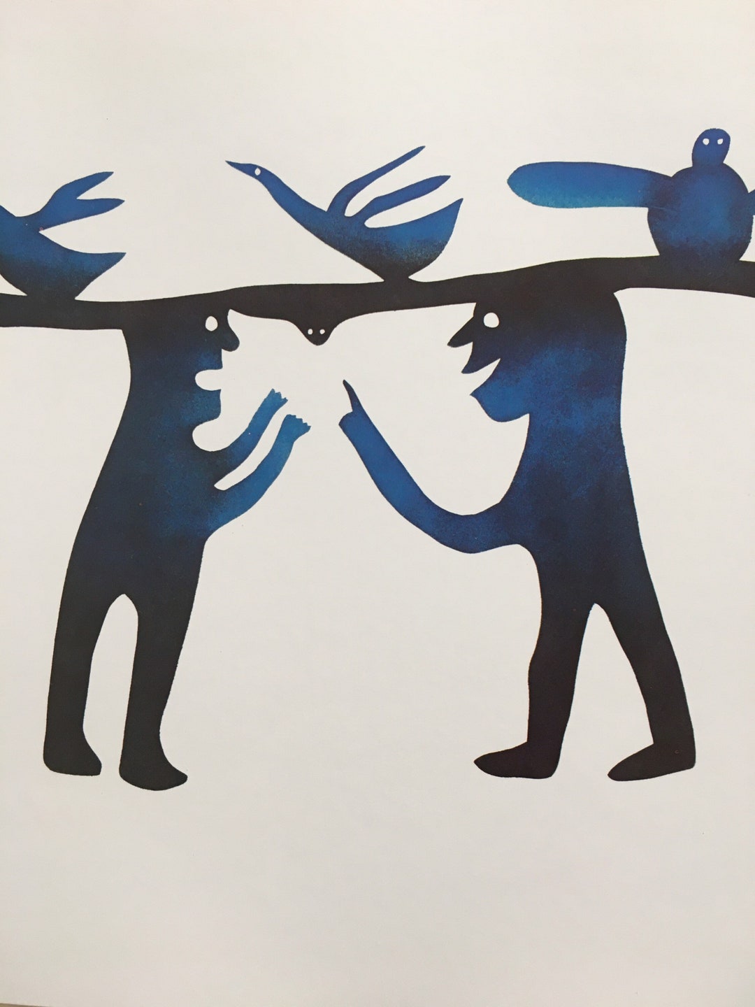 1974 INUIT ART two Men Discussing Coming Hunt Kavavook / Eliyah Eskimo ...