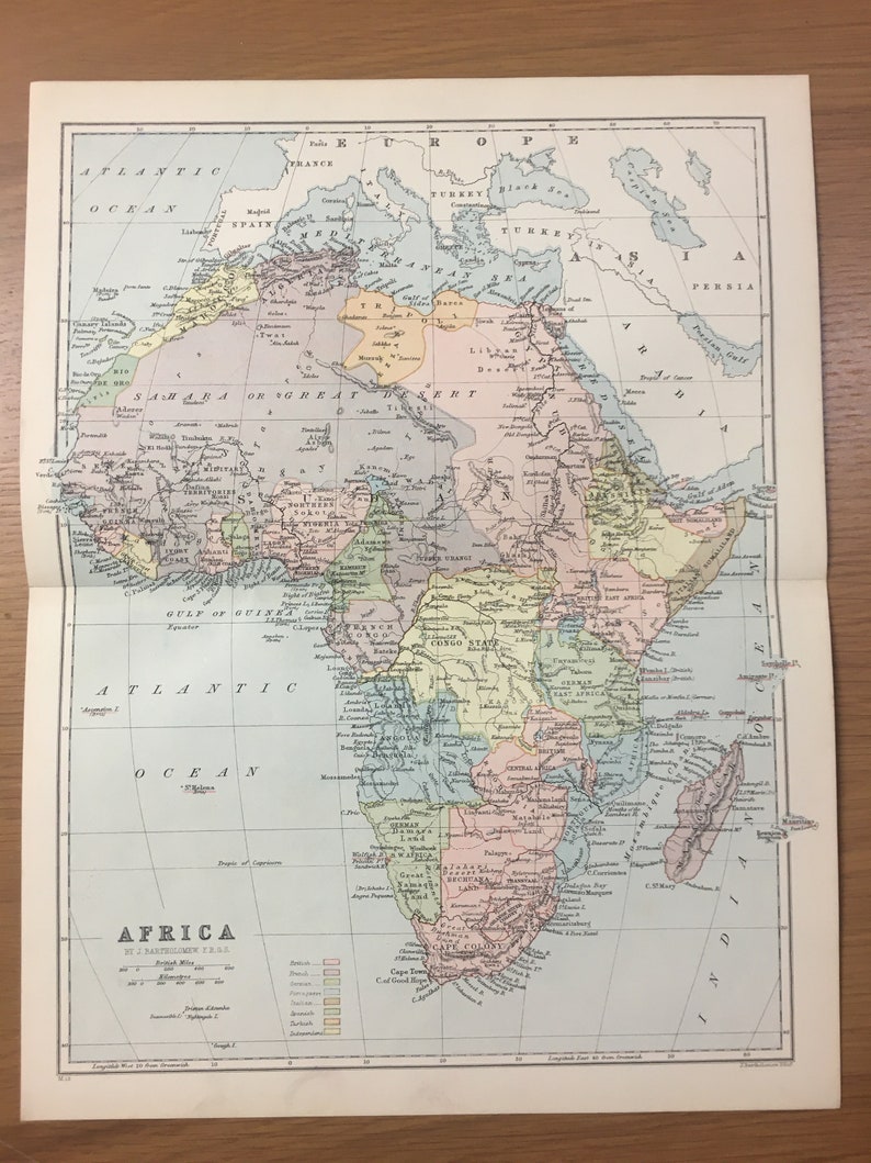 1890 AFRICA MAP Bartholomew Map Antique Map of Africa - Etsy