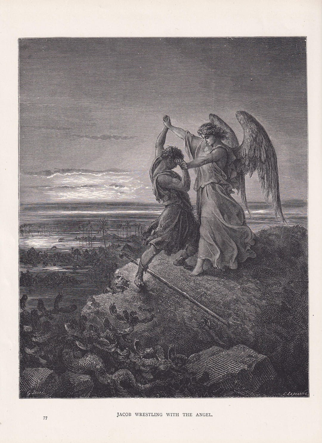 1870 GUSTAVE DORE Print jacob Wrestling With the Angel Dore Wall Art ...