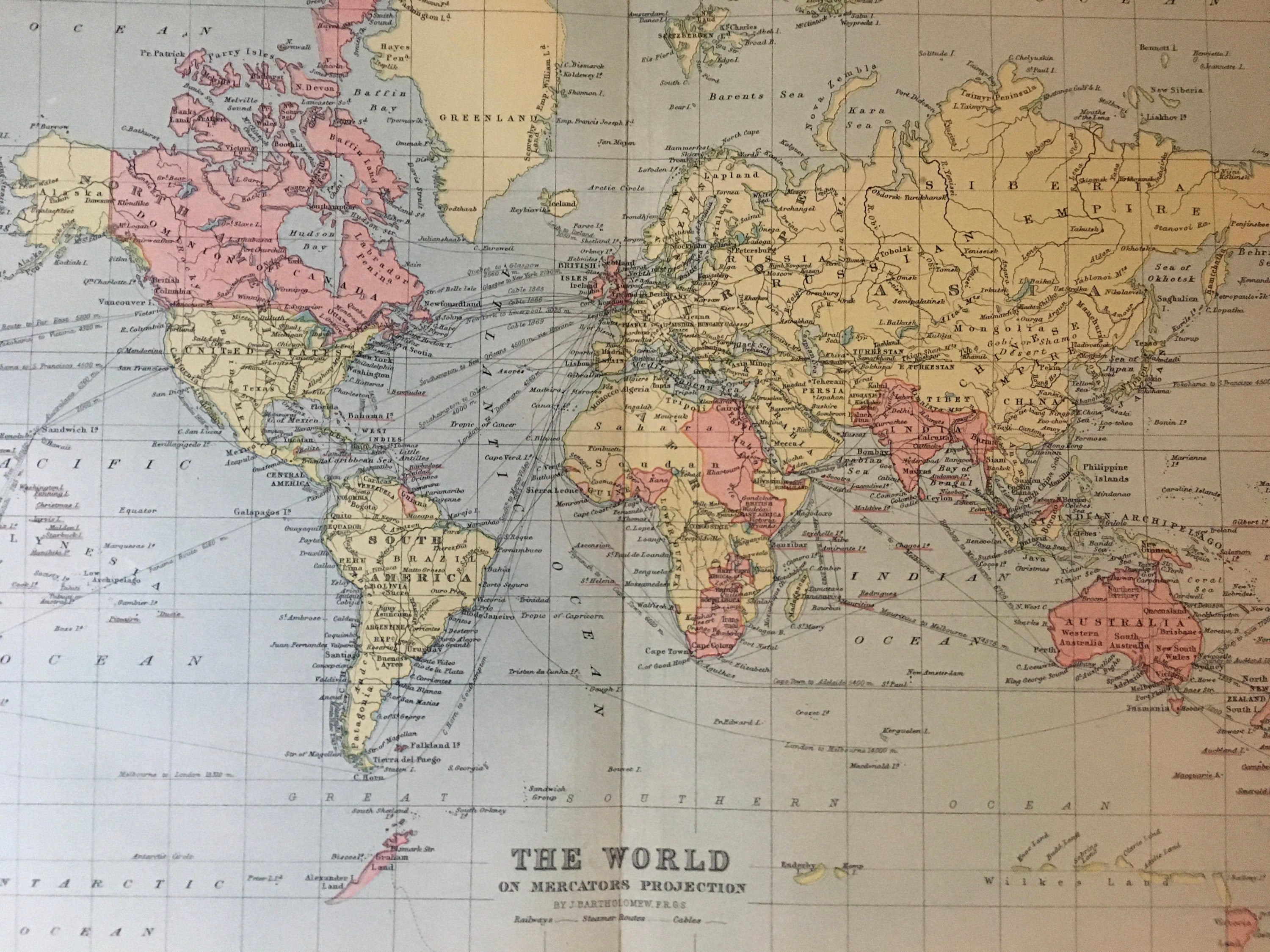 1890 WORLD MAP Mercator's Projection Bartholomew Map - Etsy Portugal