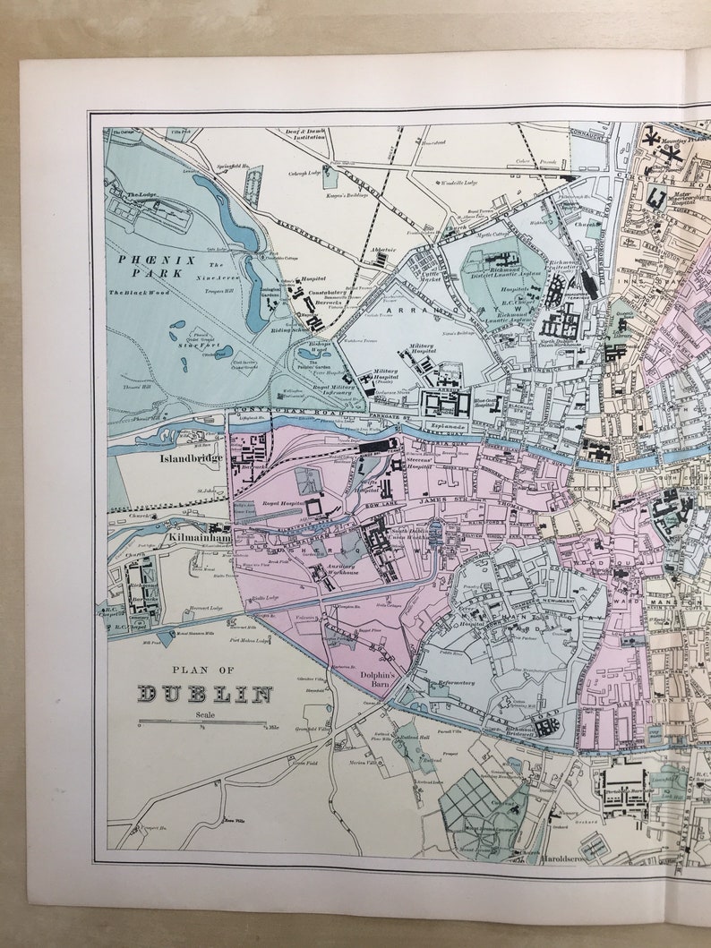 1895 Large DUBLIN CITY PLAN Original Antique Map Bacon Map - Etsy