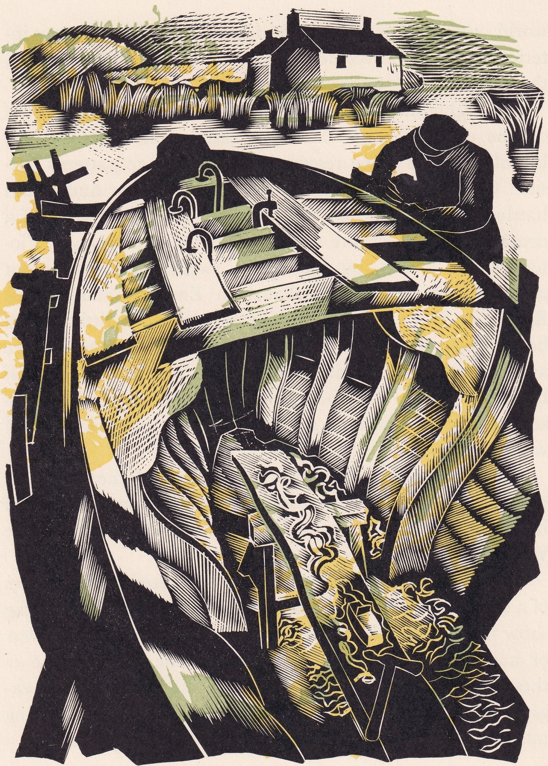 1950 JOHN O'CONNOR Wood Engraving & Linocut Print - 'at Uxbridge Yard' - From Original Block ...