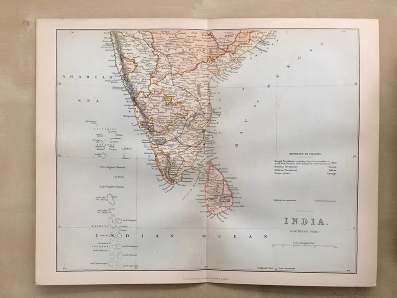 1891 SOUTHERN INDIA MAP Antique India Map Indian History - Etsy