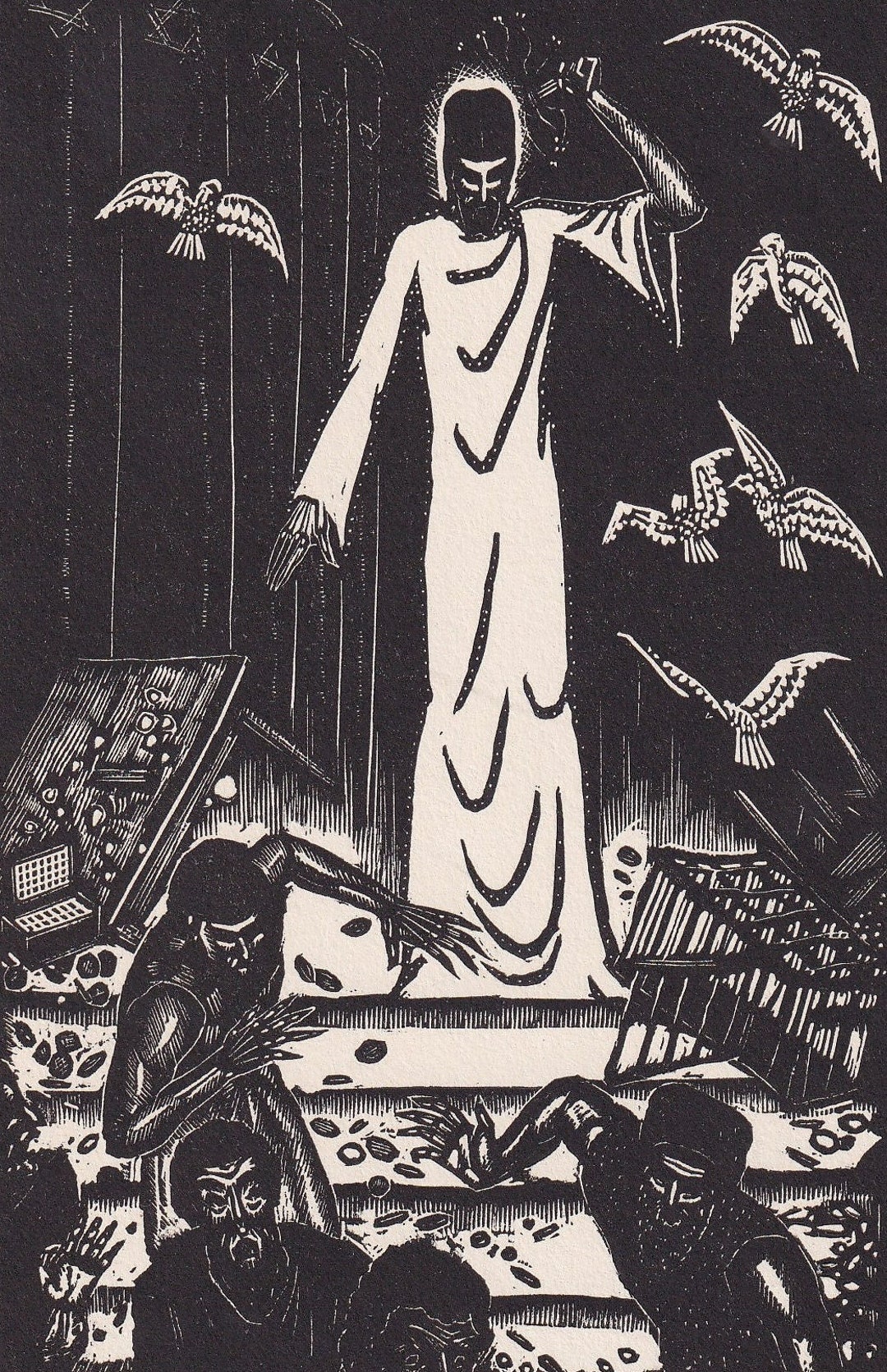 1930 JAMES REID Wood Engraving 'jesus and the Money Lenders' Bible Wood ...