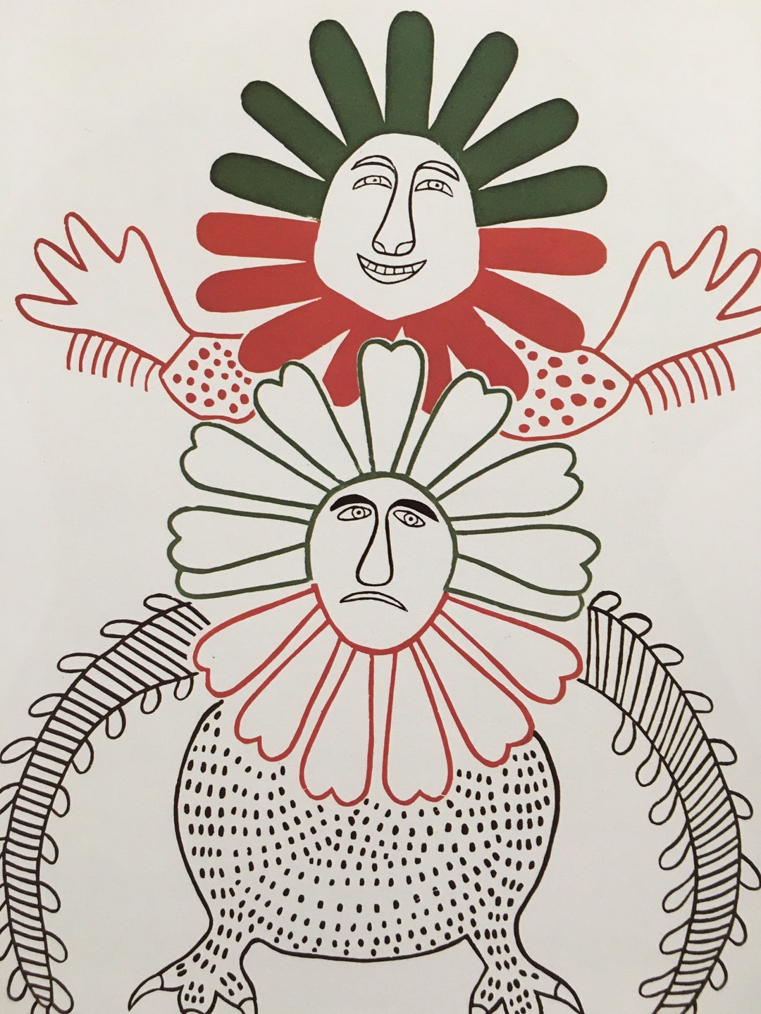 1974 INUIT ART shaman and His Spirit Nanogak / Egutak Eskimo Wall Art ...