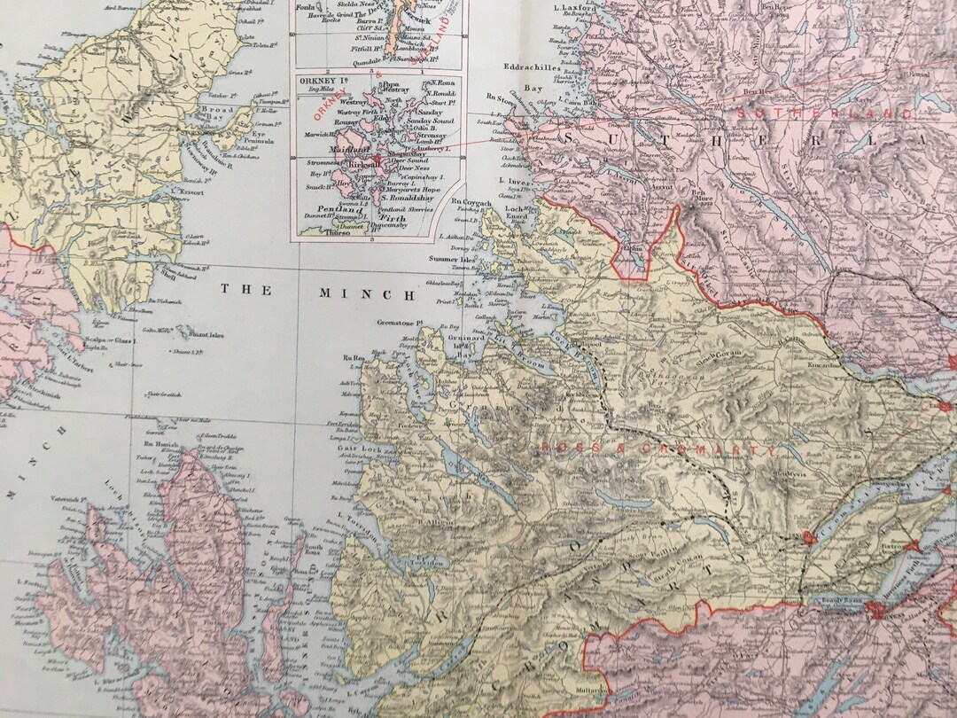 1895 Large NORTH SCOTLAND MAP - Original Antique Map - Bacon Map ...