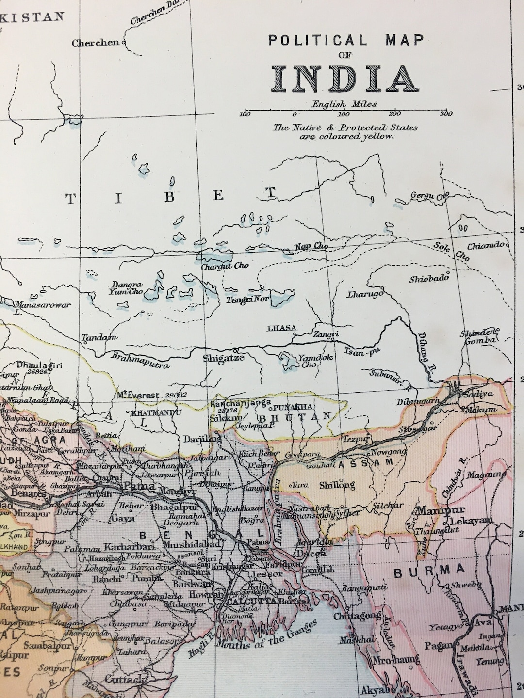 1890 India Map - Political Map, British Empire - Bartholomew Map ...