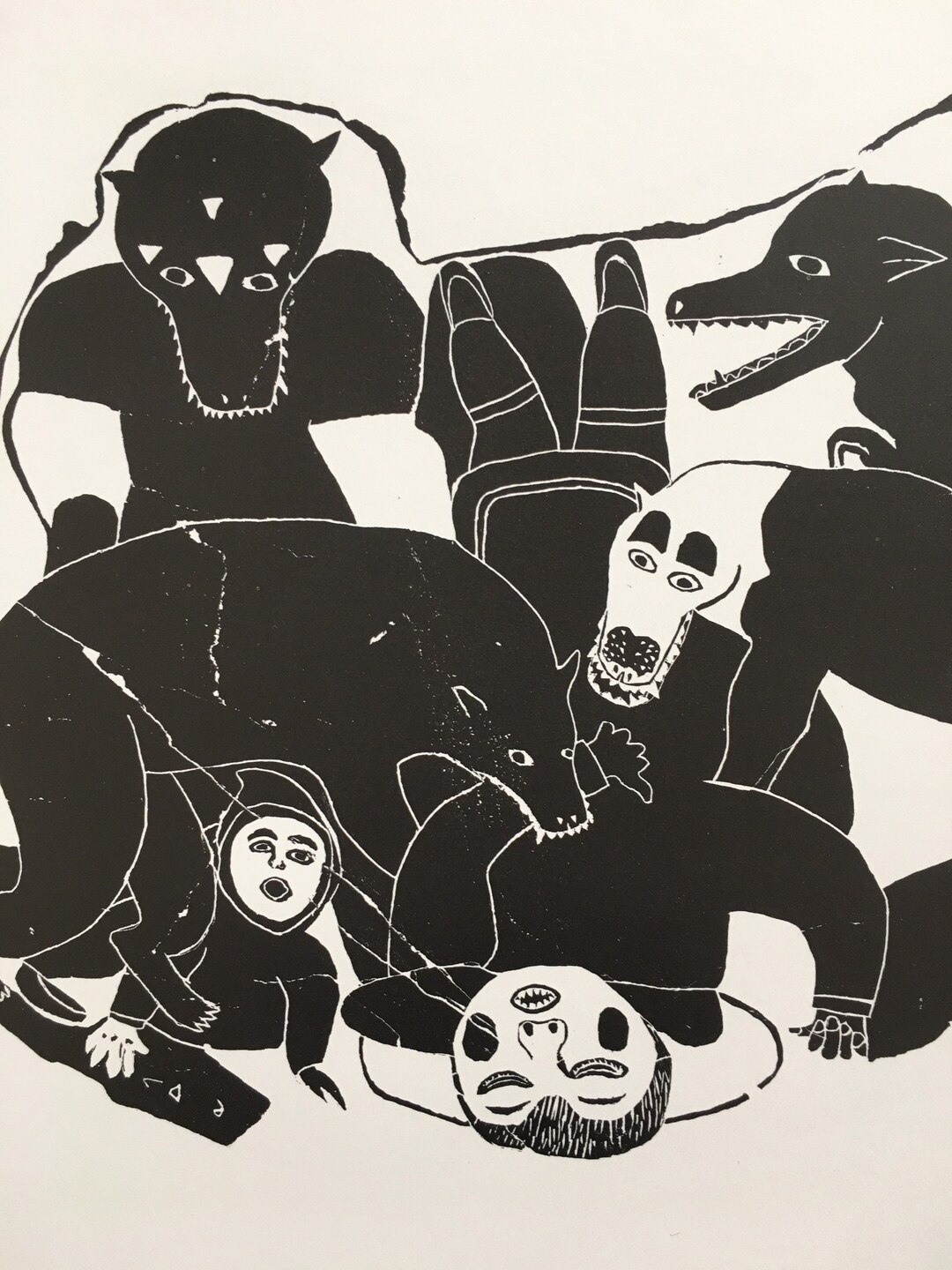 1974 INUIT ART midnight's Assailants Qumaluk Eskimo Wall Art Inuit Folk ...