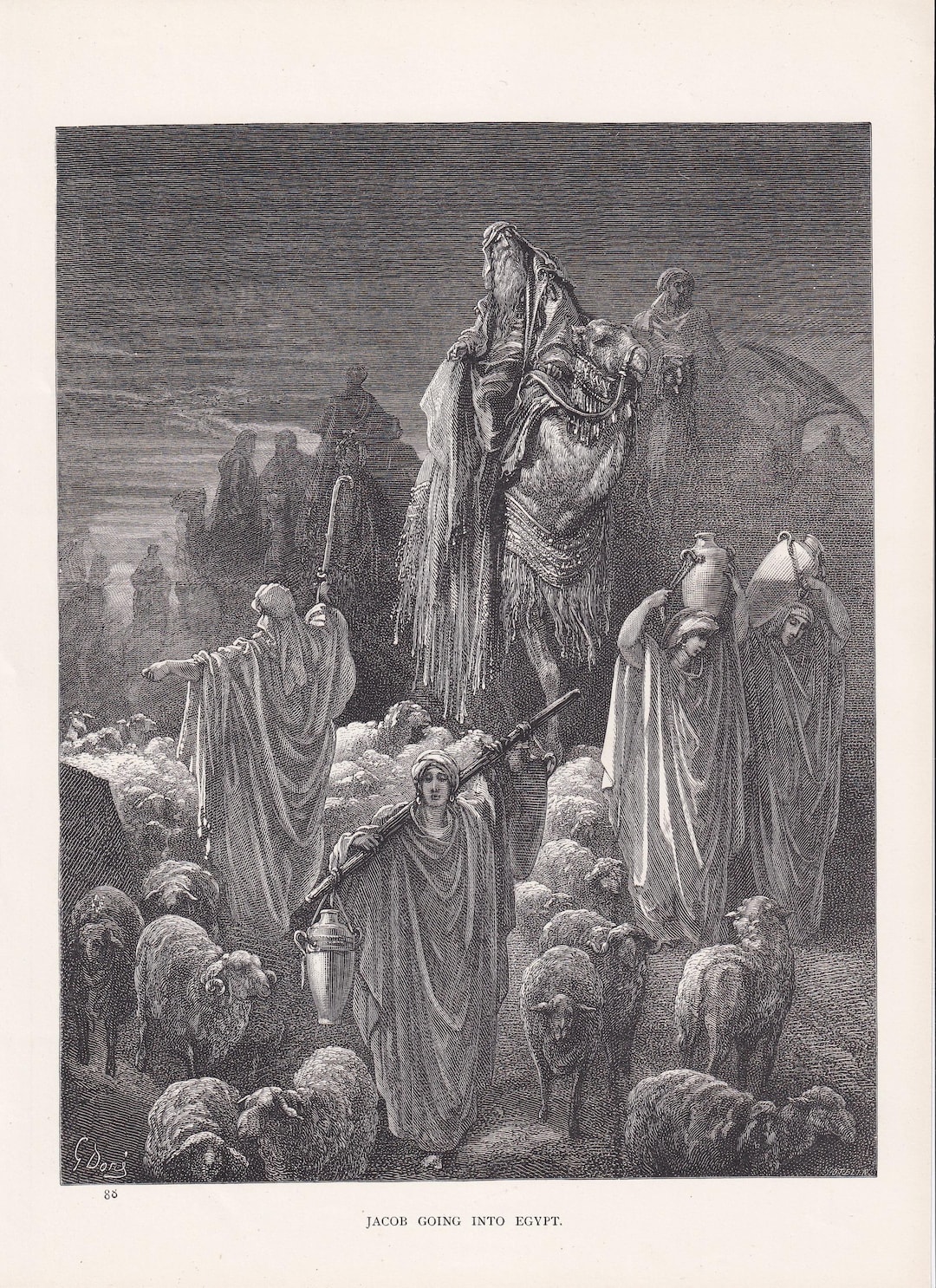 1870 GUSTAVE DORE Print - "jacob Going Into Egypt" - Bible - Dore Wall ...