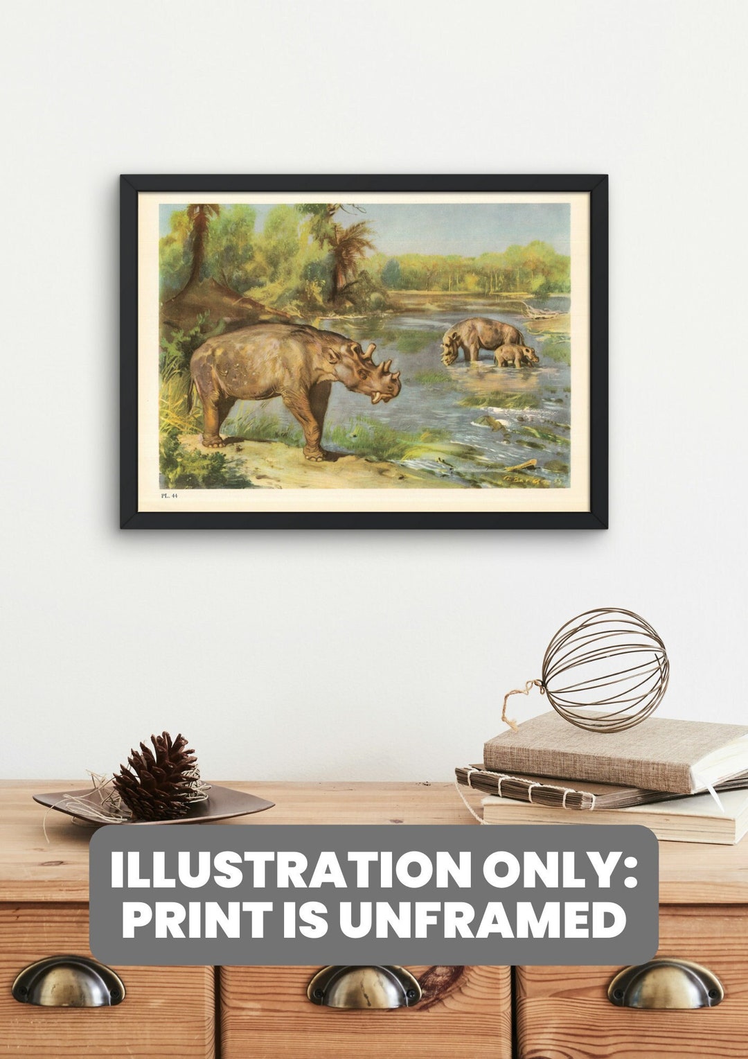 1960 UINTATHERIUM Print - Prehistoric Animals Print - Paleoart - Cave ...