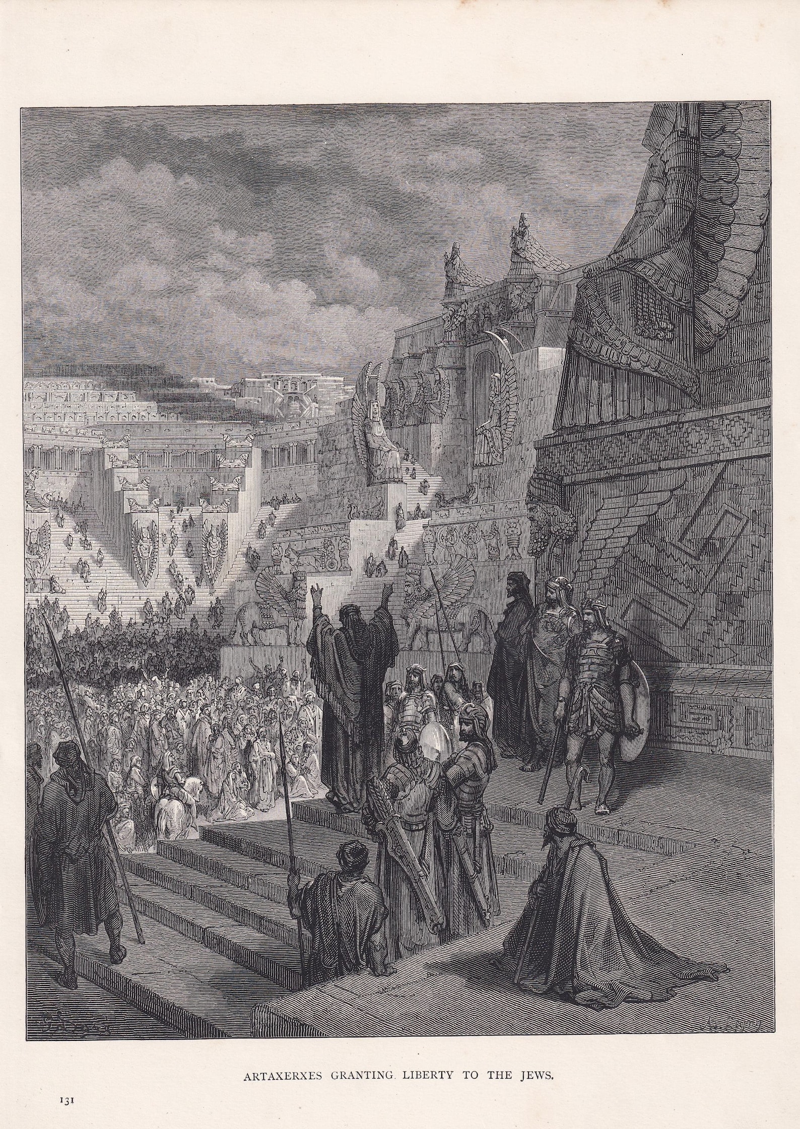 1870 GUSTAVE DORE Print - "artaxerxes Granting Liberty to the Jews ...
