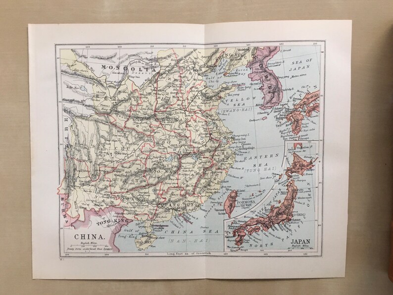 1905 CHINA & JAPAN MAP Antique Map of Asia Cartography - Etsy UK