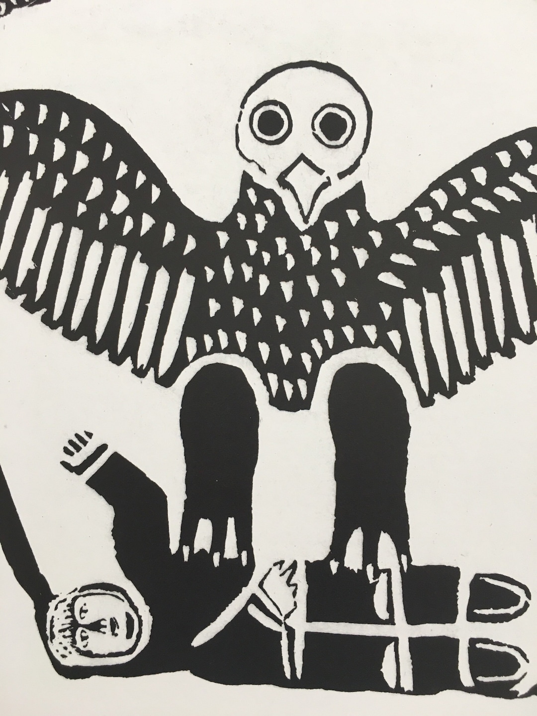 1974 INUIT ART big Owl Carries off an Eskimo Davidialuk Eskimo Wall Art ...