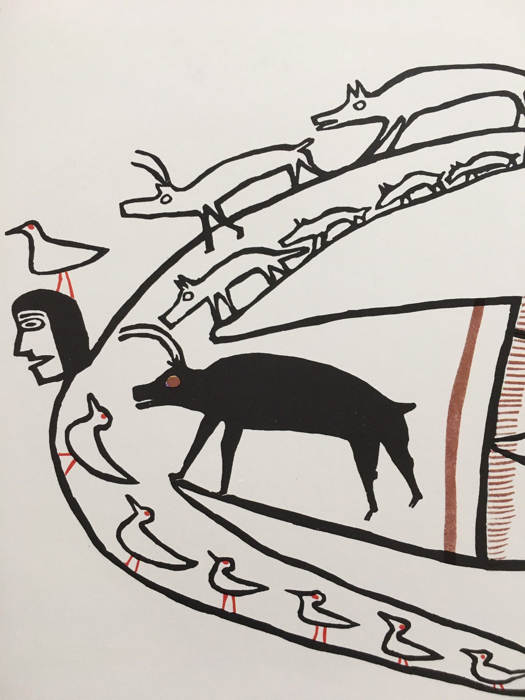 1974 INUIT ART flight of the Shaman Oonark / Amarook / M. Noah Eskimo ...